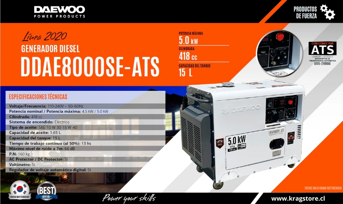 Generador Diesel Daewoo DDAE8000SE | 5.0 kW Insonoro