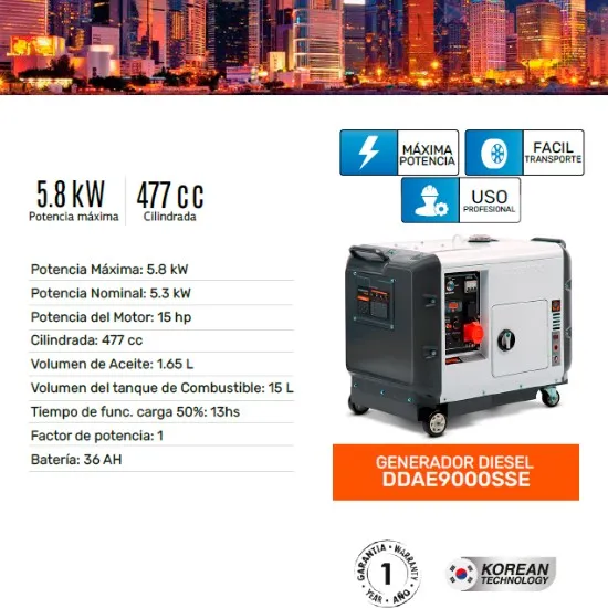 Generador Diesel Daewoo DDAE9000SSE | 5.8 kW Insonoro